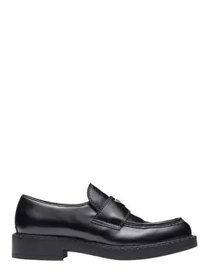 Prada Chocolate Brushed Leather Loafers - Nero