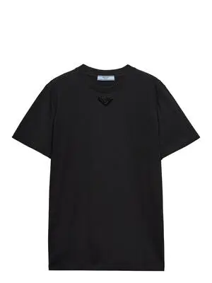 Prada Embroidered Triangle Jersey T-shirt - Nero