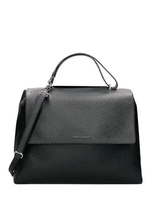 ORTIGNI Grained Leather Handbag With Shoulder Strap - Black