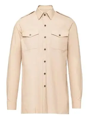Prada Triangle Logo Cotton Shirt - Beige