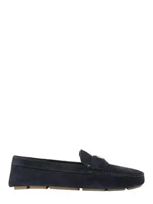 Prada Enamel Triangle Logo Suede Loafers - Bleu
