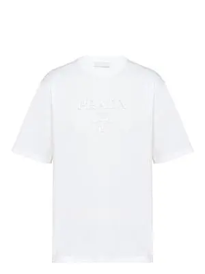 Prada Raised Logo Round Neck T Shirt - Bianco