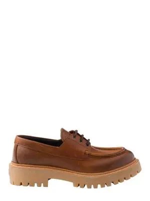 Prada 45mm Lace Up Leather Loafers - Cognac