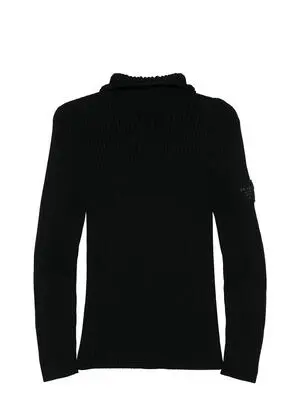 Prada Ribbed Virgin Wool Knit Hoodie - Nero