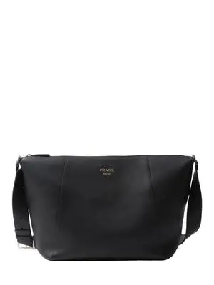 Prada Leather Shoulder Bag With Logo Stamp - Nero