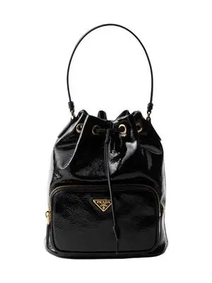 Prada Duet Patent Leather Bucket Bag - Nero