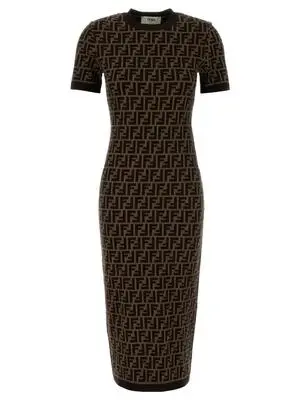 Fendi Ff Cotton Midi Dress - Brown