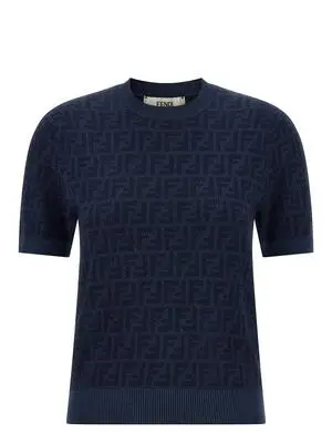 Fendi Jacquard Knit Short Sleeve Sweater - Blue