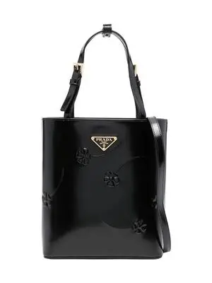 Prada Floral Embossed Leather Tote - Nero