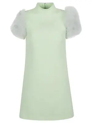 Valentino Garavani Wool And Silk Feathered Dress - Green