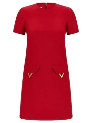 Valentino Garavani Vlogo Signature Wool And Silk Dress - Red