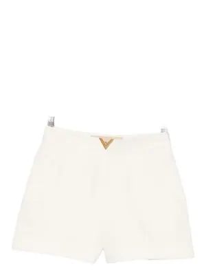 Valentino Garavani V Logo Wool And Silk Shorts - Ivory