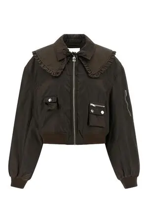 GANNI Duchesse Nylon Bomber Jacket - Brown