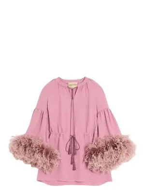 Valentino Garavani Feathered Silk Blouse - Pink