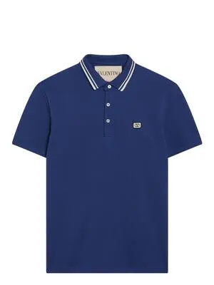 Valentino Garavani Polo Shirt With Vlogo Patch - Blue