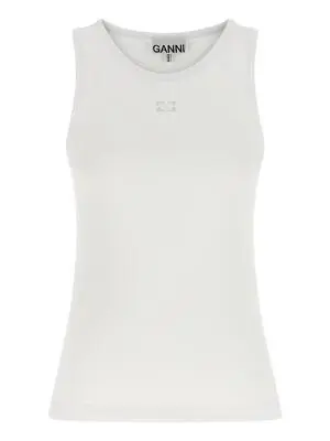 GANNI Logo Embroidery Tank Top - White