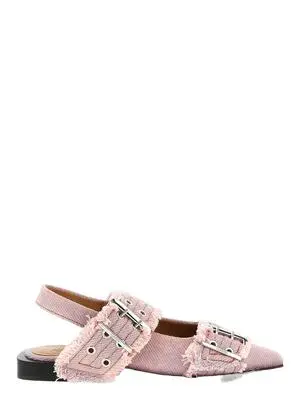 GANNI Buckle Fringed Denim Slingbacks - Pink