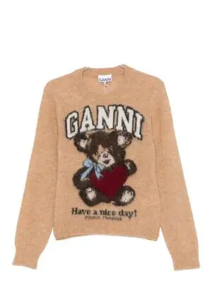 GANNI Wool Crewneck Sweater - Camel