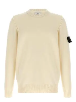 Stone Island Logo Badge Crewneck Sweater - White