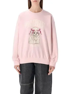GANNI Cotton Sweatshirt With Poodle Graphic - Chalk Pink