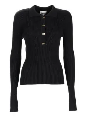 GANNI Wool Polo - Black
