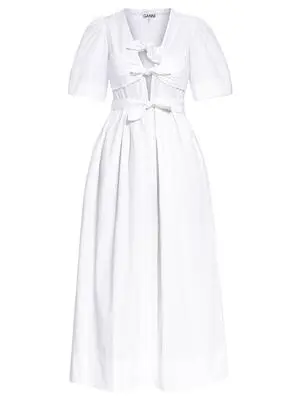GANNI V-neck Midi Dress - White