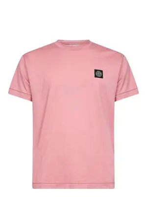 Stone Island Logo Cotton T Shirt - Pink