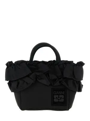 GANNI Mini Shopper Ruffle Handbag - Black