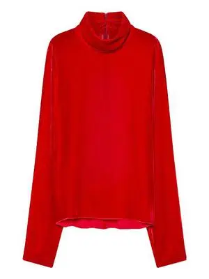 FORTE_FORTE Plain Velvet Rollneck Sweater - Red