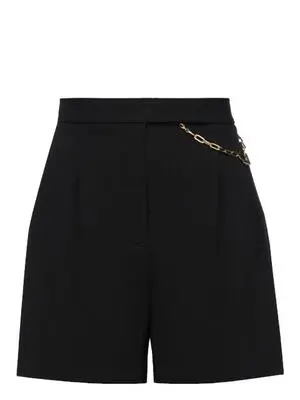 Elisabetta Franchi Gabardine Short With Gold-tone Chain - Black