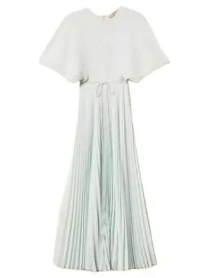 Twin-set Long Pleated Crepe De Chine Dress - Acqua