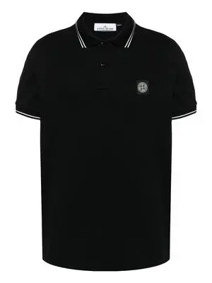 Stone Island Logo Cotton Polo Shirt - Black