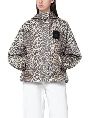 GANNI Leopard Print Hooded Jacket - Beige
