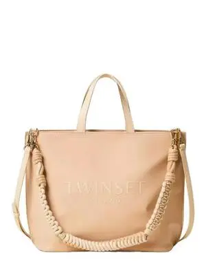 Twin-set Shopper Bag With Logo - Sand