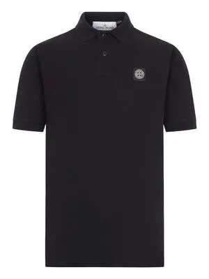 Stone Island Logo Cotton Polo Shirt - Black