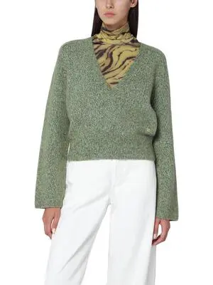 GANNI Wool Blend Textured Sweater - Green