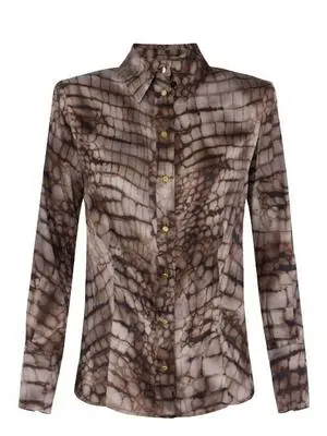 Elisabetta Franchi Alligator Print Satin Shirt - Brown