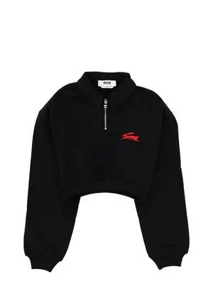 MSGM Collared Cropped Sweatshirt - Black