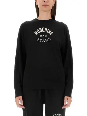 Moschino Oversized Virgin Wool Jersey With Logo - Black