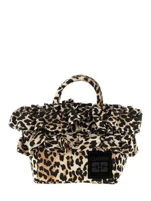 GANNI Mini Shopper Ruffle Print Handbag - Brown