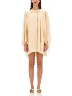 Chloé Silk Shirred Mini Dress - Powder