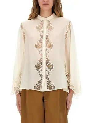 Chloé Fluid Silk Georgette And Lace Blouse - White