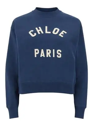 Chloé Cotton Fleece Logo Pullover - Blue
