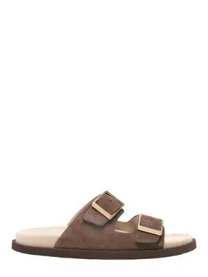 Brunello Cucinelli Leather Slides - Grey