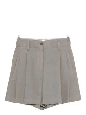 Brunello Cucinelli Linen Pleated Shorts - Kaki