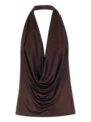 Elisabetta Franchi Halterneck Jersey Top - Brown