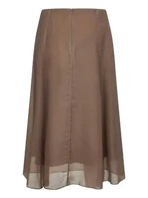 Brunello Cucinelli Silk Midi Flared Skirt - Brown