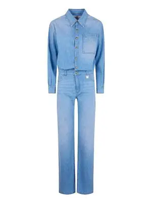 Elisabetta Franchi Denim Cotton Jumpsuit - Clear Blue