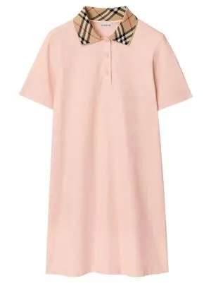 Burberry Check Collar Cotton Dress - Pink