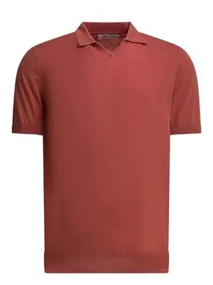 Brunello Cucinelli Cotton Buttonless Polo Shirt Red